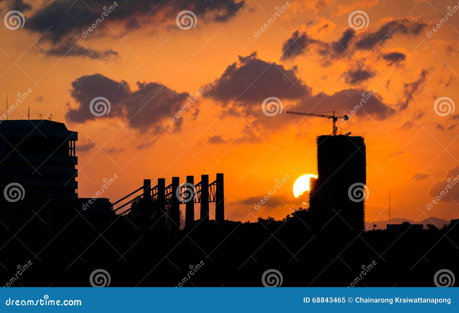 Sunset Behind a Building Under Construction. Stock Image - Image of ...
