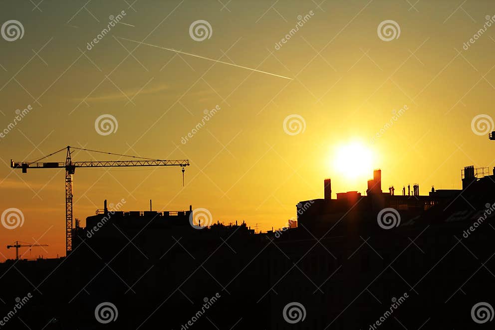 Sunset behind buildings stock image. Image of orange - 27941959