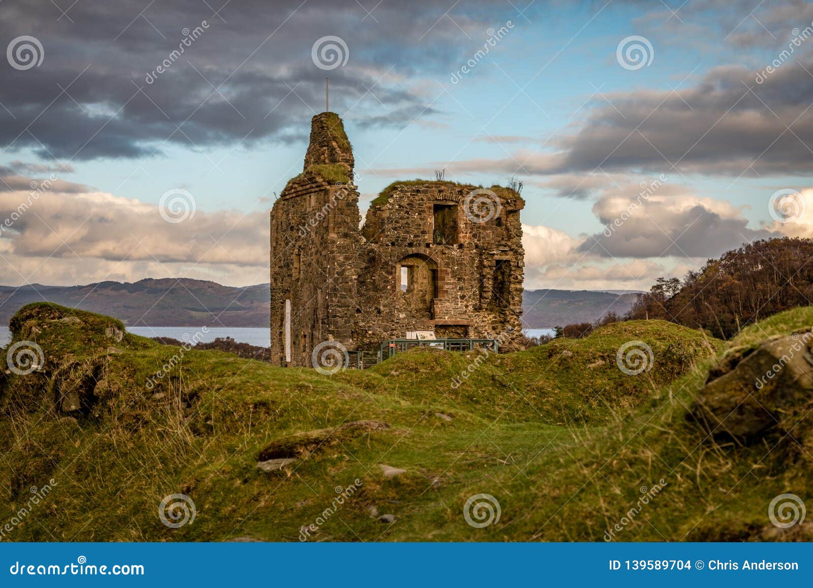 Sunset Behind Castle Tarbert in the Middle of the Picture with Rough ...