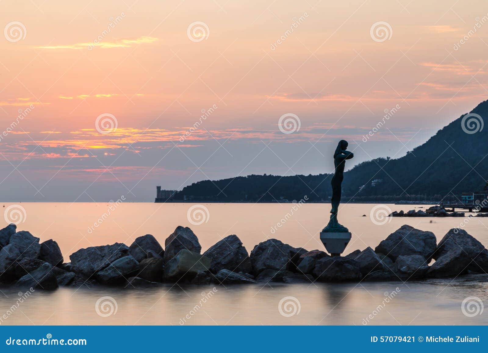 Sunset Behind the Castle of Trieste Stock Image - Image of beauty ...