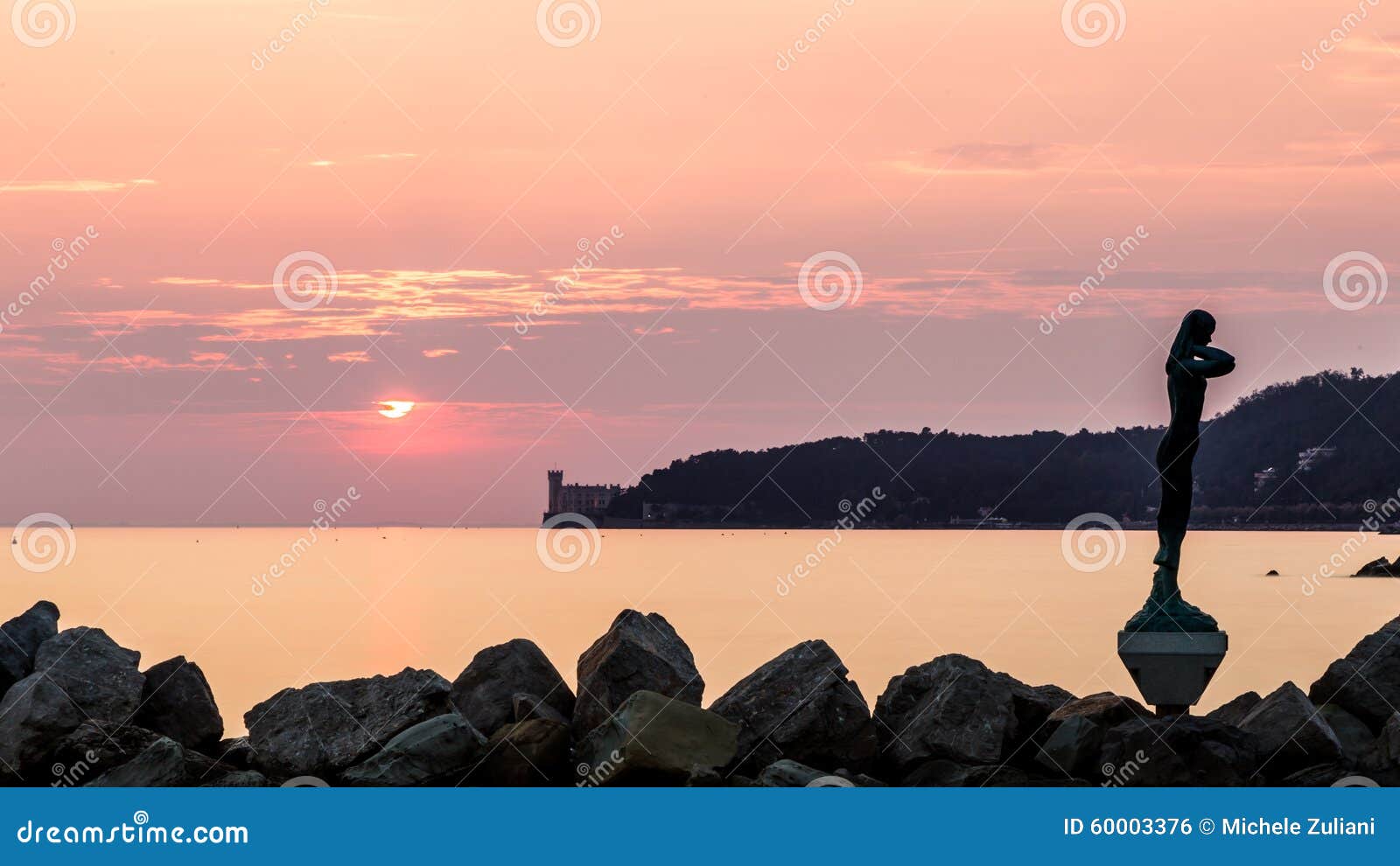 Sunset Behind the Castle of Trieste Stock Photo - Image of landscape ...