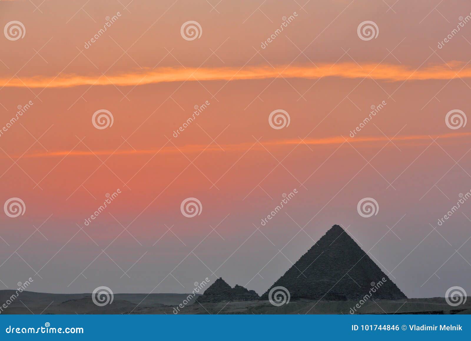 Sunset Behind Distant Egyptian Pyramids Stock Photo - Image of ...