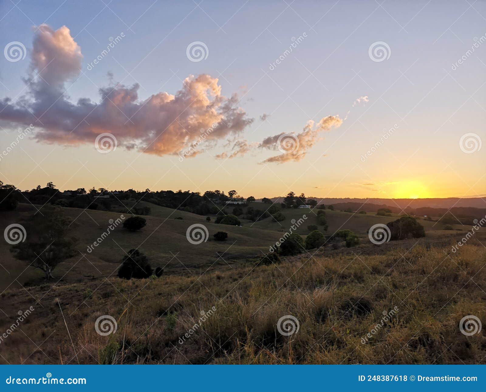 Sunset Behind Hills in Sunshine Coast Hinterland Stock Photo - Image of ...