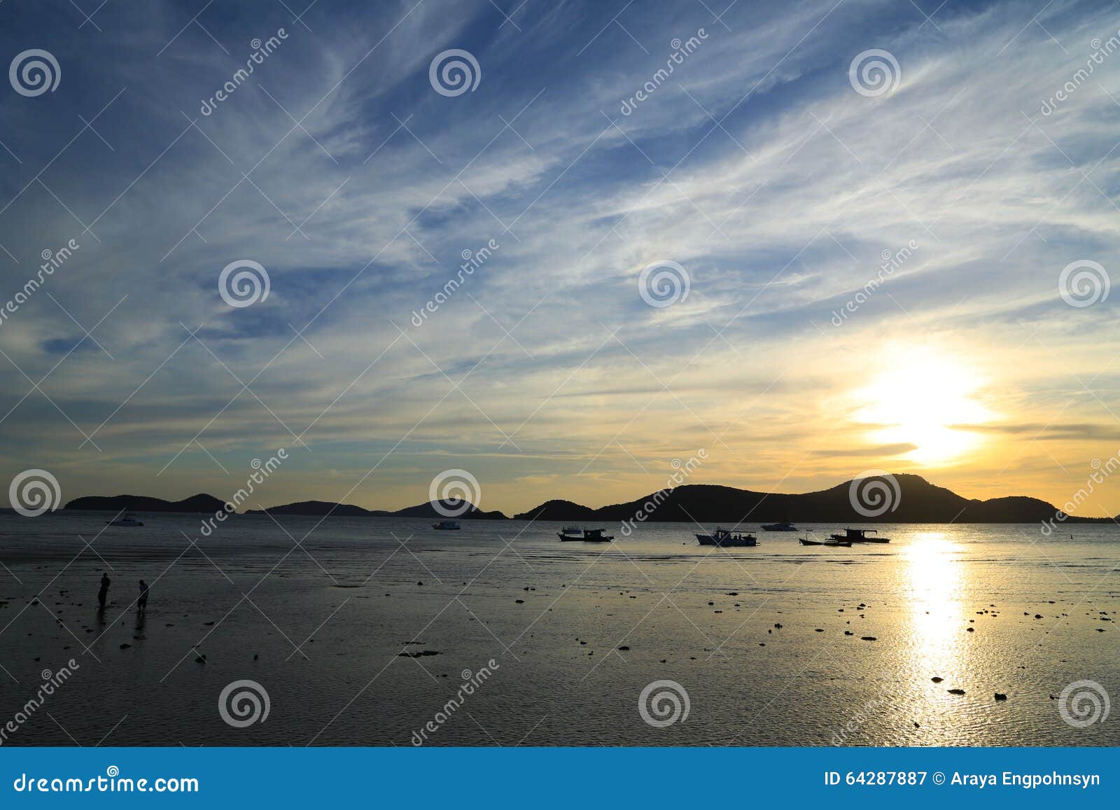 Sunset Behind Mountain stock image. Image of blue, beach - 64287887