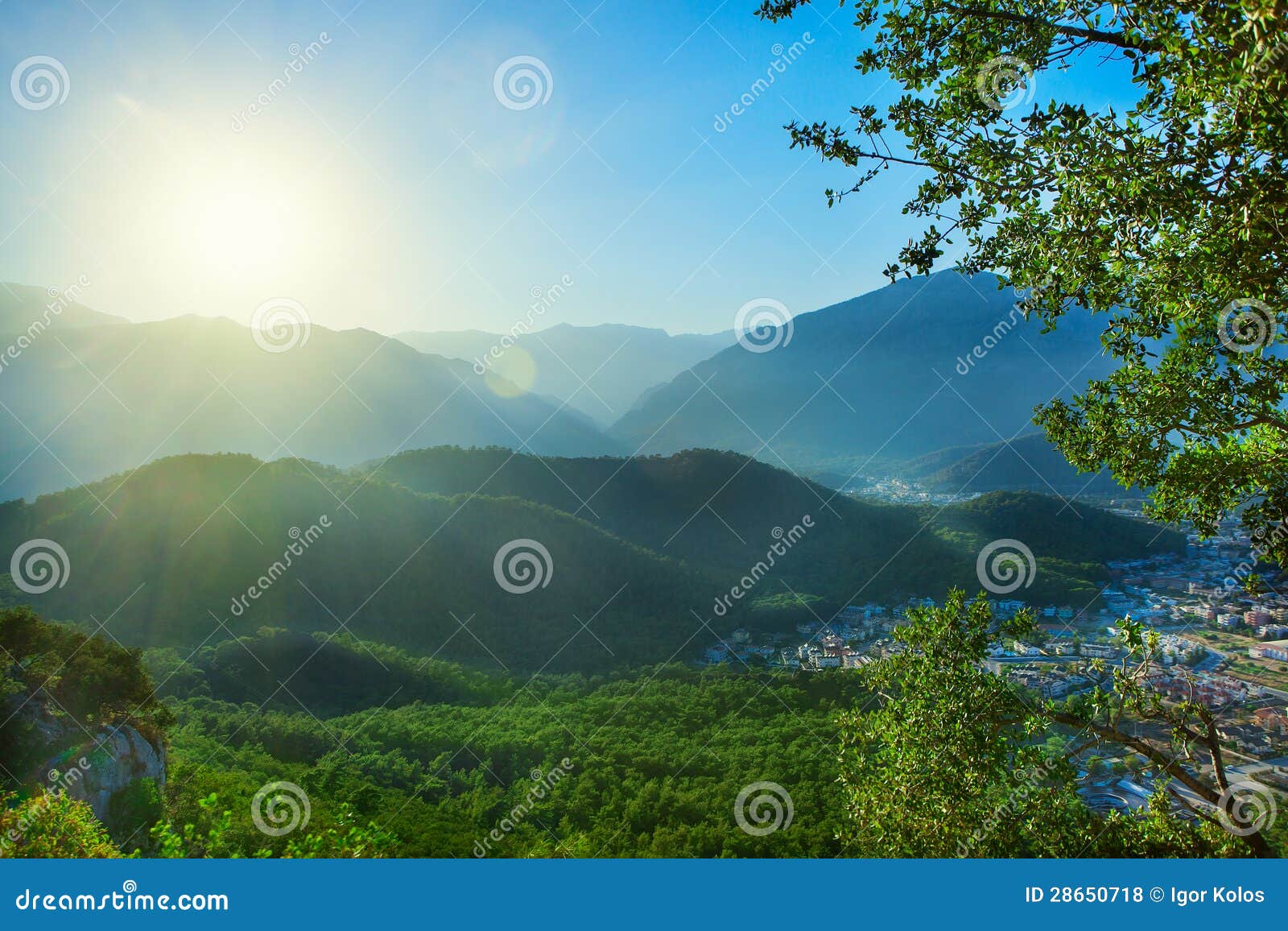 Sunset behind mountains stock photo. Image of panoramic - 28650718