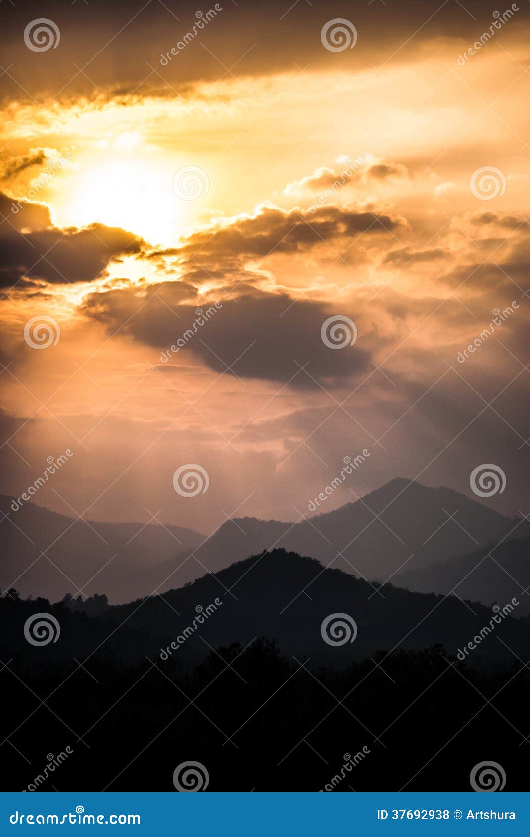 Sunset Behind the Mountains Stock Photo - Image of cloudy, dawn: 37692938