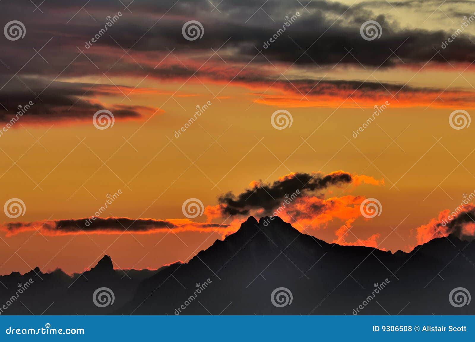 Sunset behind mountains stock photo. Image of mountainous - 9306508