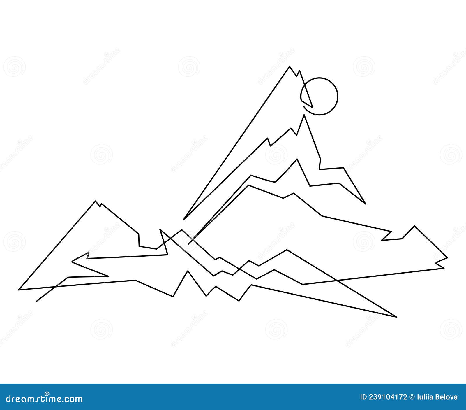 Sunset Behind the Mountains. Mountain Peaks. Continuous Line Drawing ...