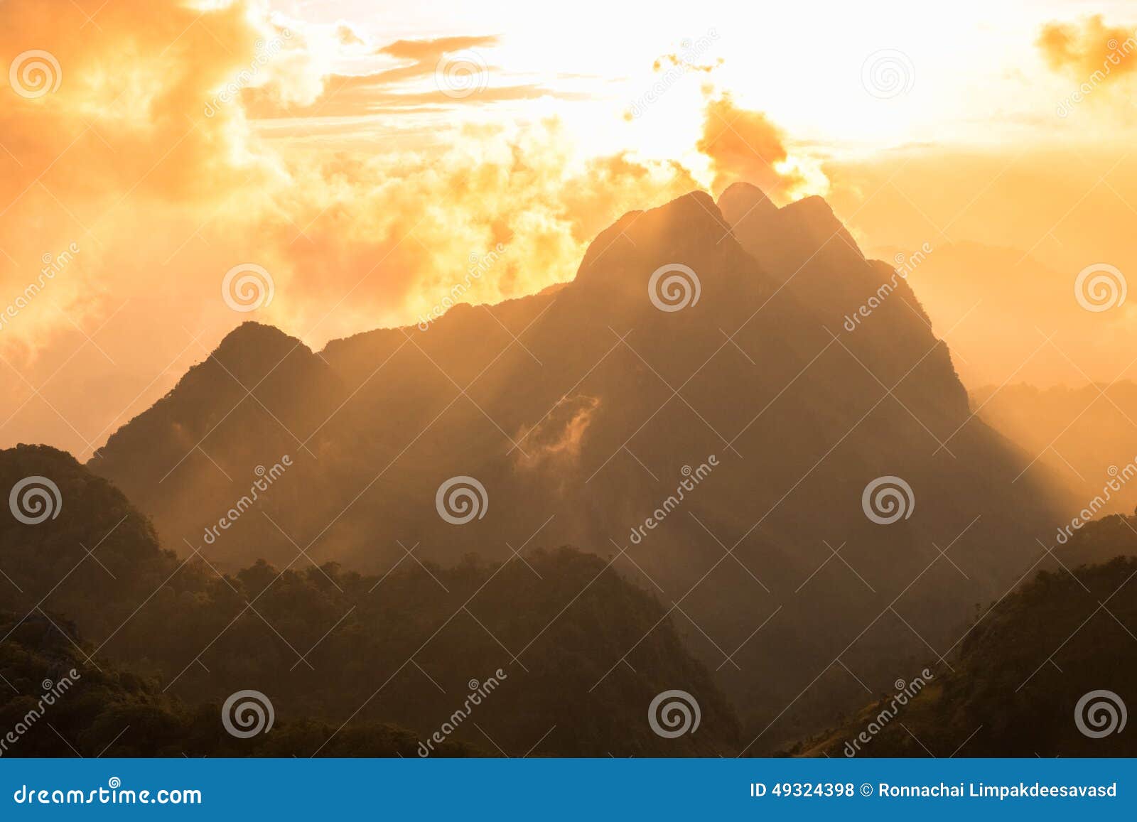 Sunset behind mountains stock photo. Image of ravine - 49324398