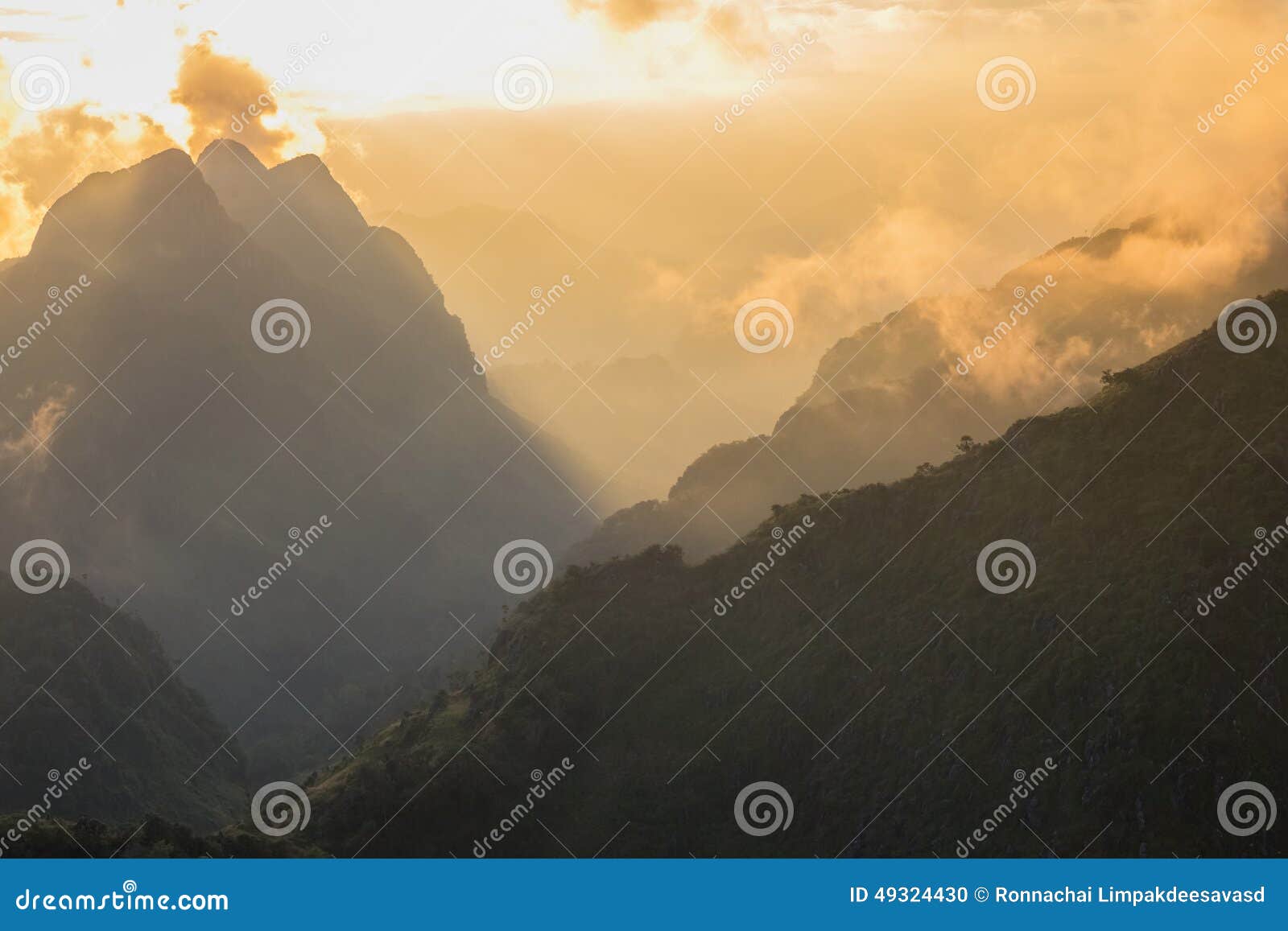 Sunset behind mountains stock photo. Image of mountains - 49324430