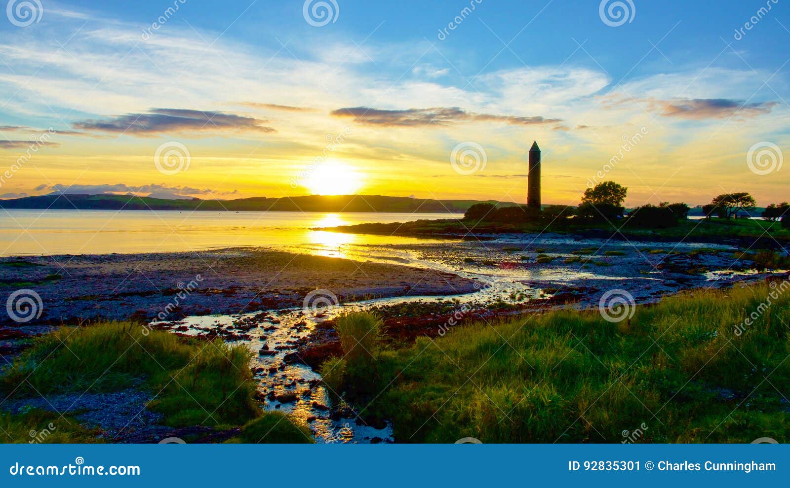 Sunset Behind the Pencil Monument in Largs. Stock Image - Image of ...