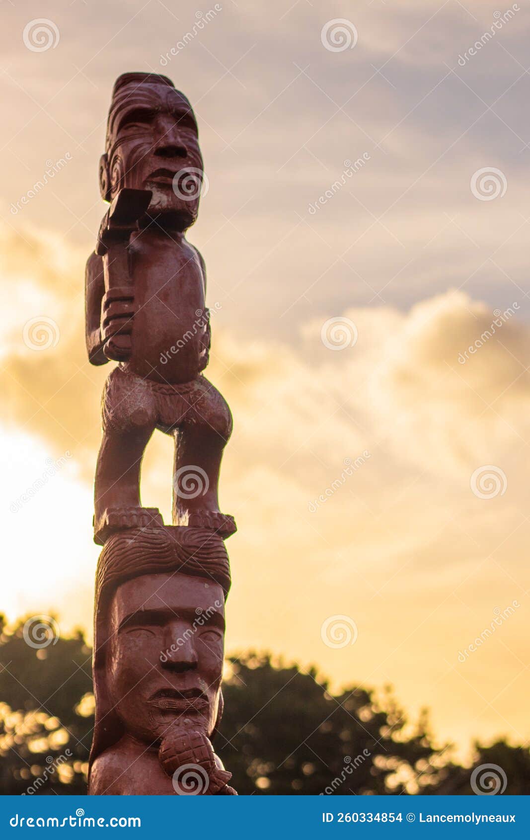 Sunset Behind Whakairo Two People Standing High Stock Photo - Image of ...