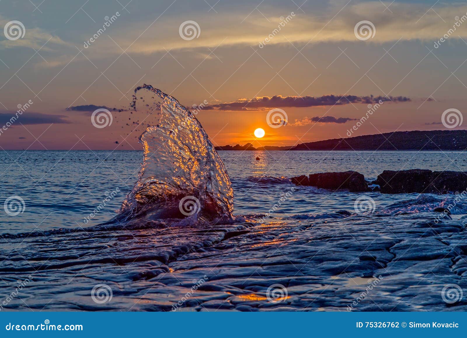 Sunset with a Big Wave in Foreground Stock Photo - Image of color ...