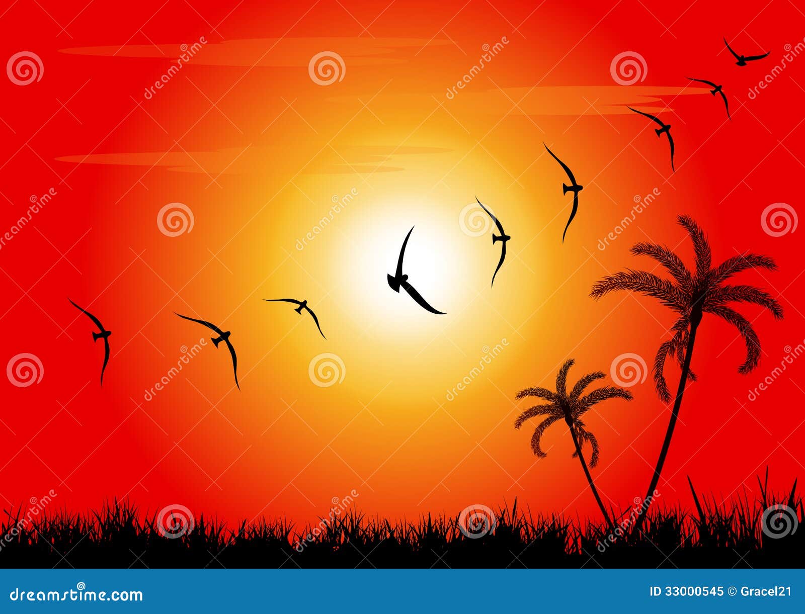 Sunset and birds stock vector. Illustration of animals - 33000545