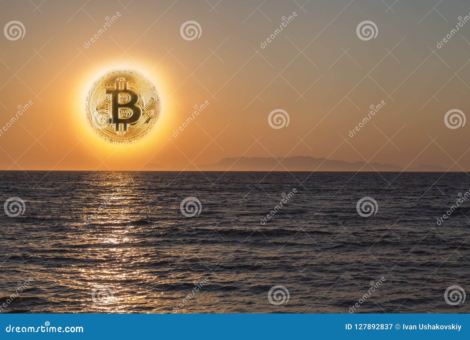 Sunset with Bitcoin Symbol. Concept of Cryptocurrency Falling Stock ...