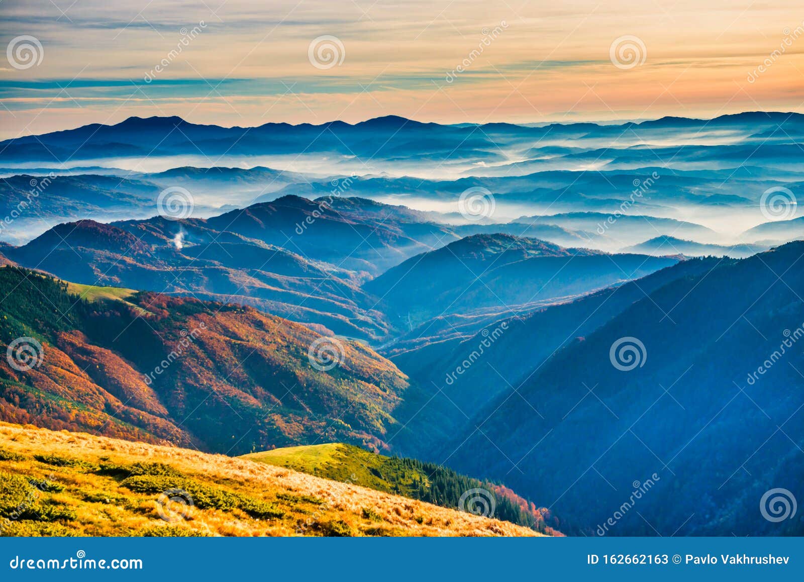 Sunset in Blue Mountains and Hills Stock Image - Image of environment ...