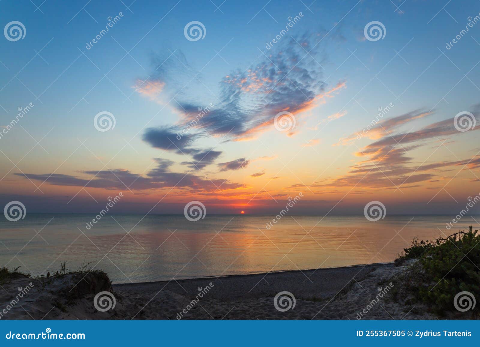 Sunset and Blue Sea with Waves at the Baltic Sea Stock Image - Image of ...