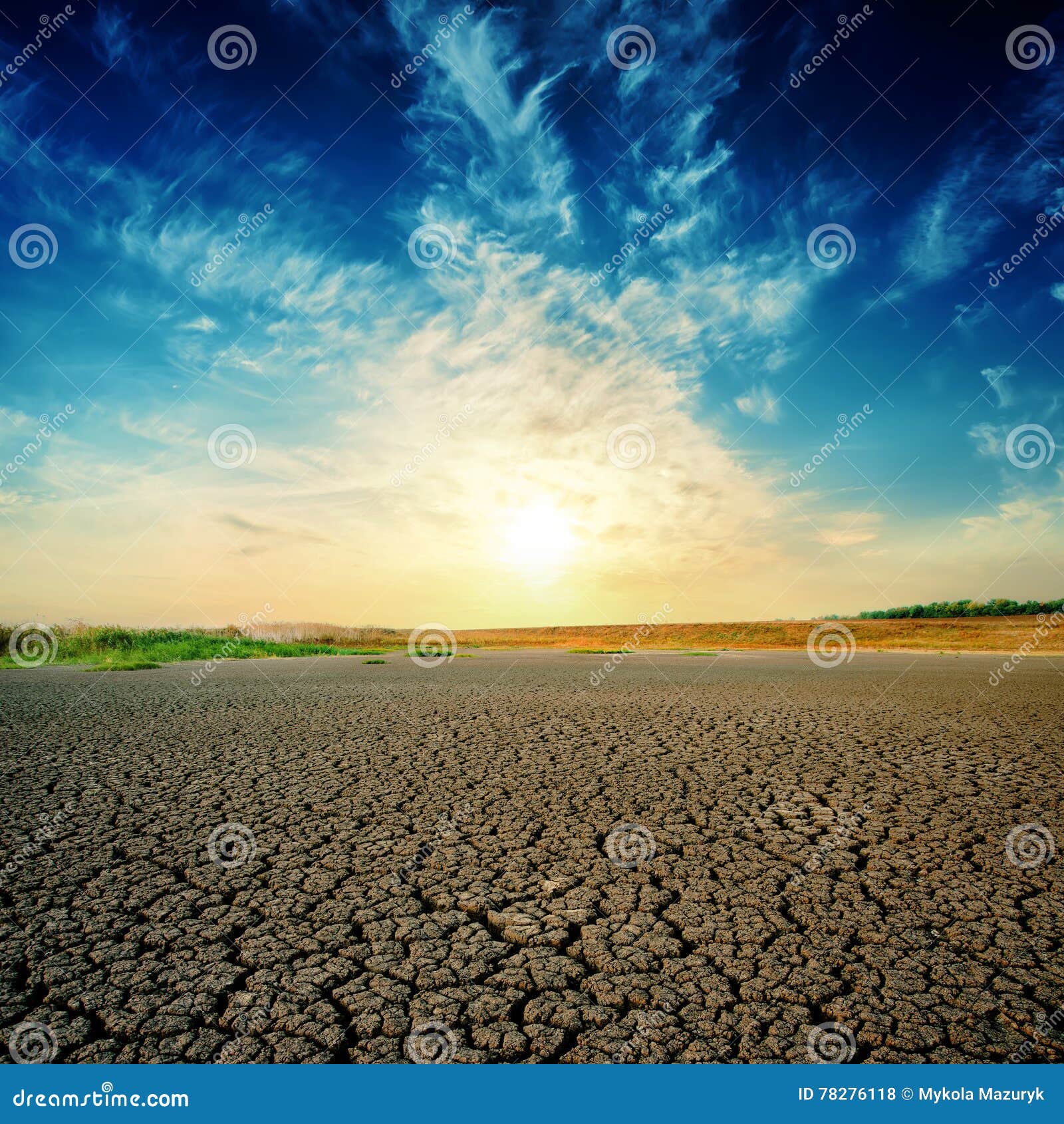 Sunset in Blue Sky Over Drought Earth Stock Photo - Image of beautiful ...