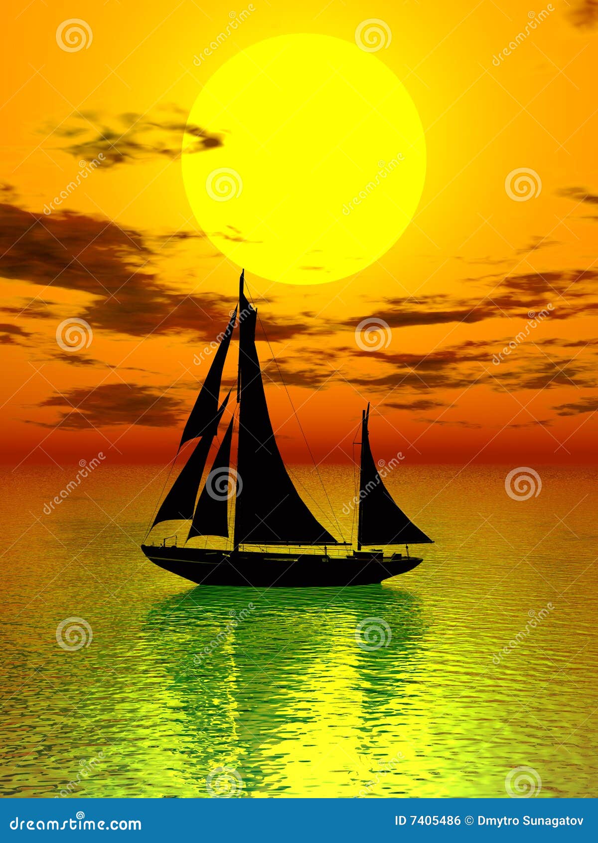 Sunset & boat stock illustration. Illustration of romantic - 7405486