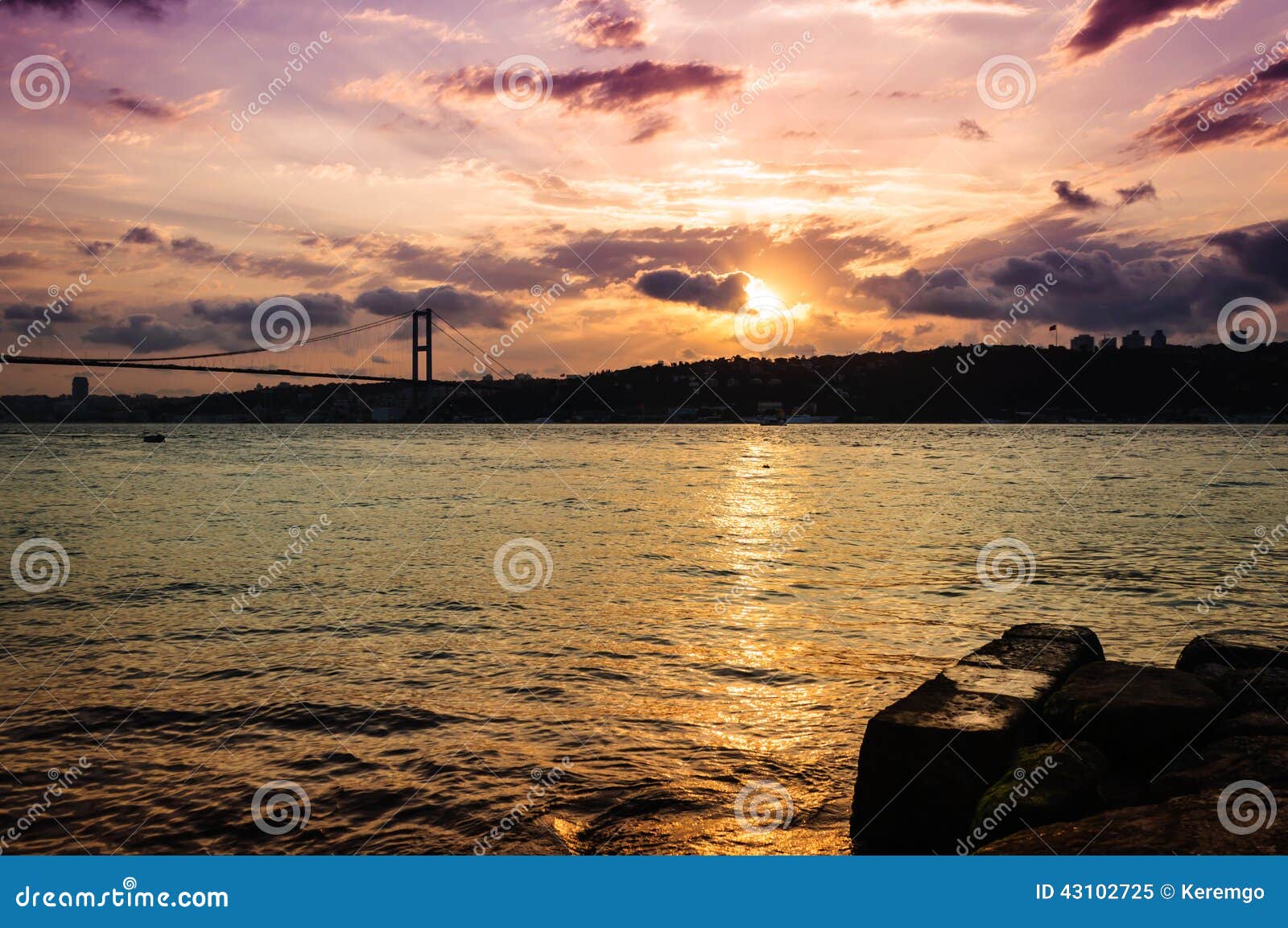 Sunset on the Bosphorus Bridge Stock Image - Image of book, reflection ...