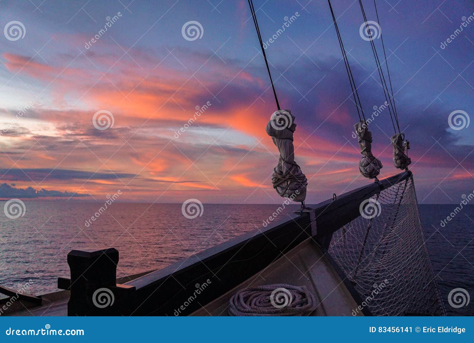 Sunset from the bow stock image. Image of boat, blue - 83456141