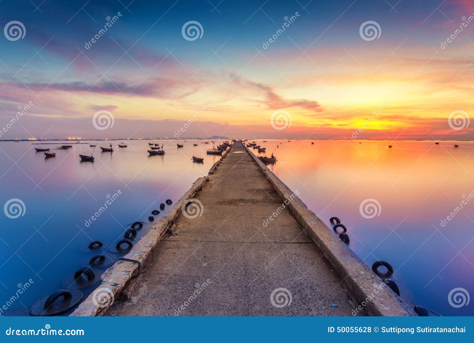 Sunset on the bridge stock photo. Image of pier, horizon - 50055628