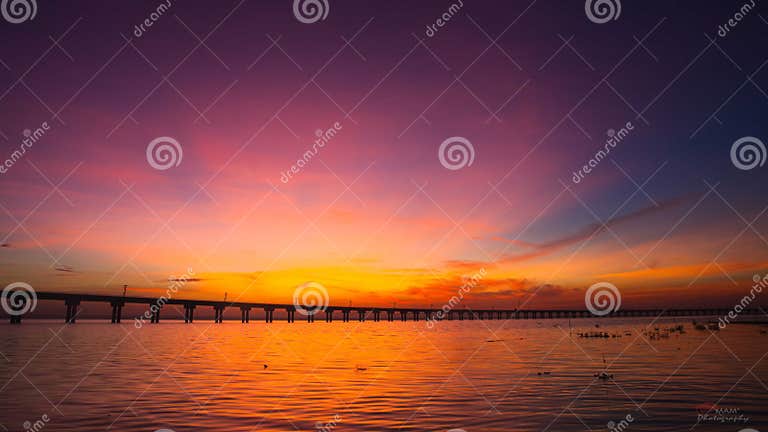 Sunset and bridge stock photo. Image of scenic, morning - 92876548