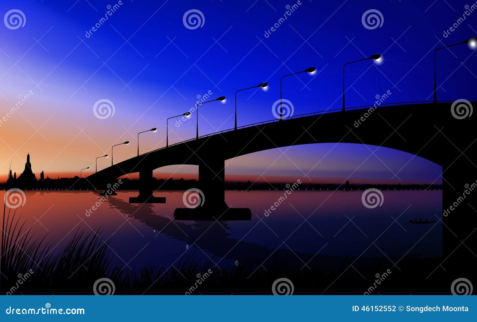 Sunset Bridge stock vector. Illustration of street, transportation ...