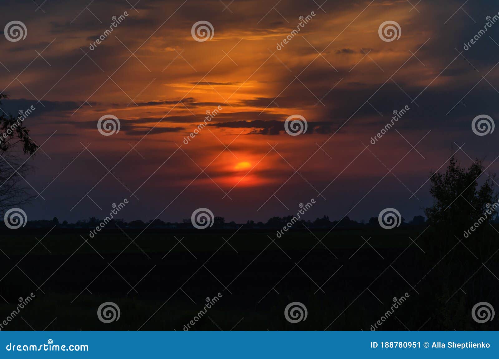 Sunset, Bright Colors in the Sky and with Clouds Stock Image - Image of ...