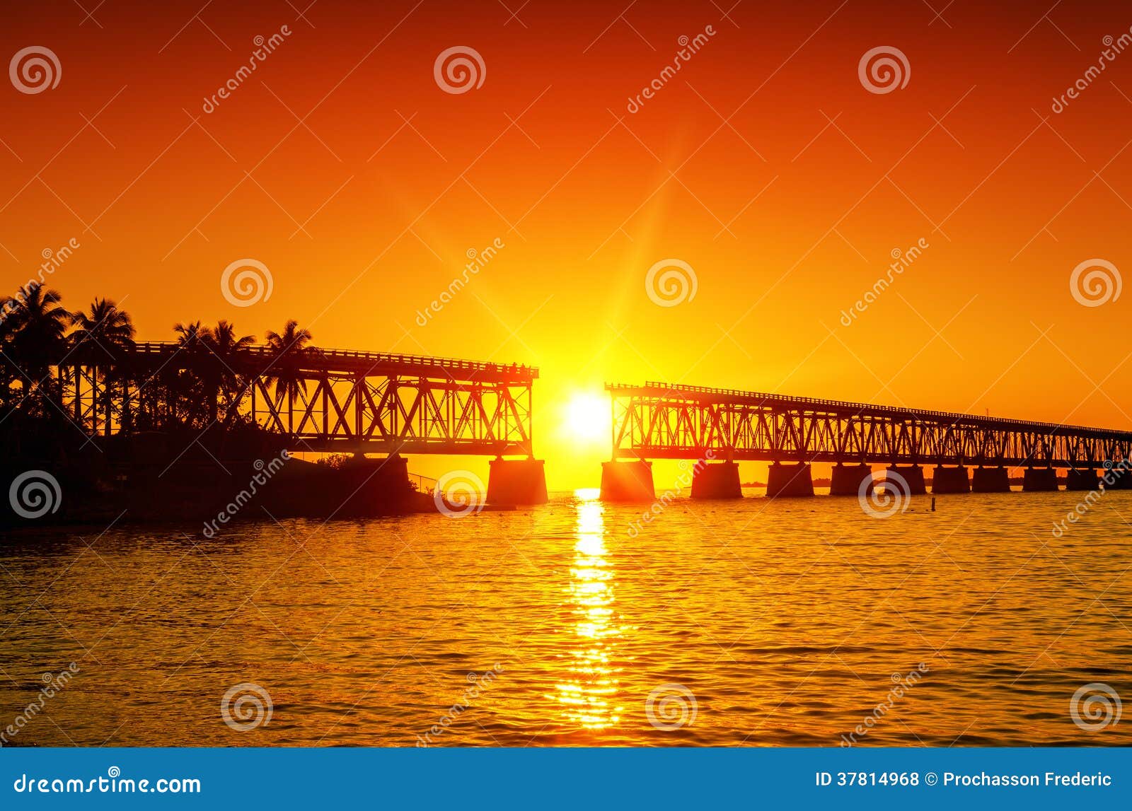 Sunset at broken bridge stock photo. Image of keys, locations - 37814968