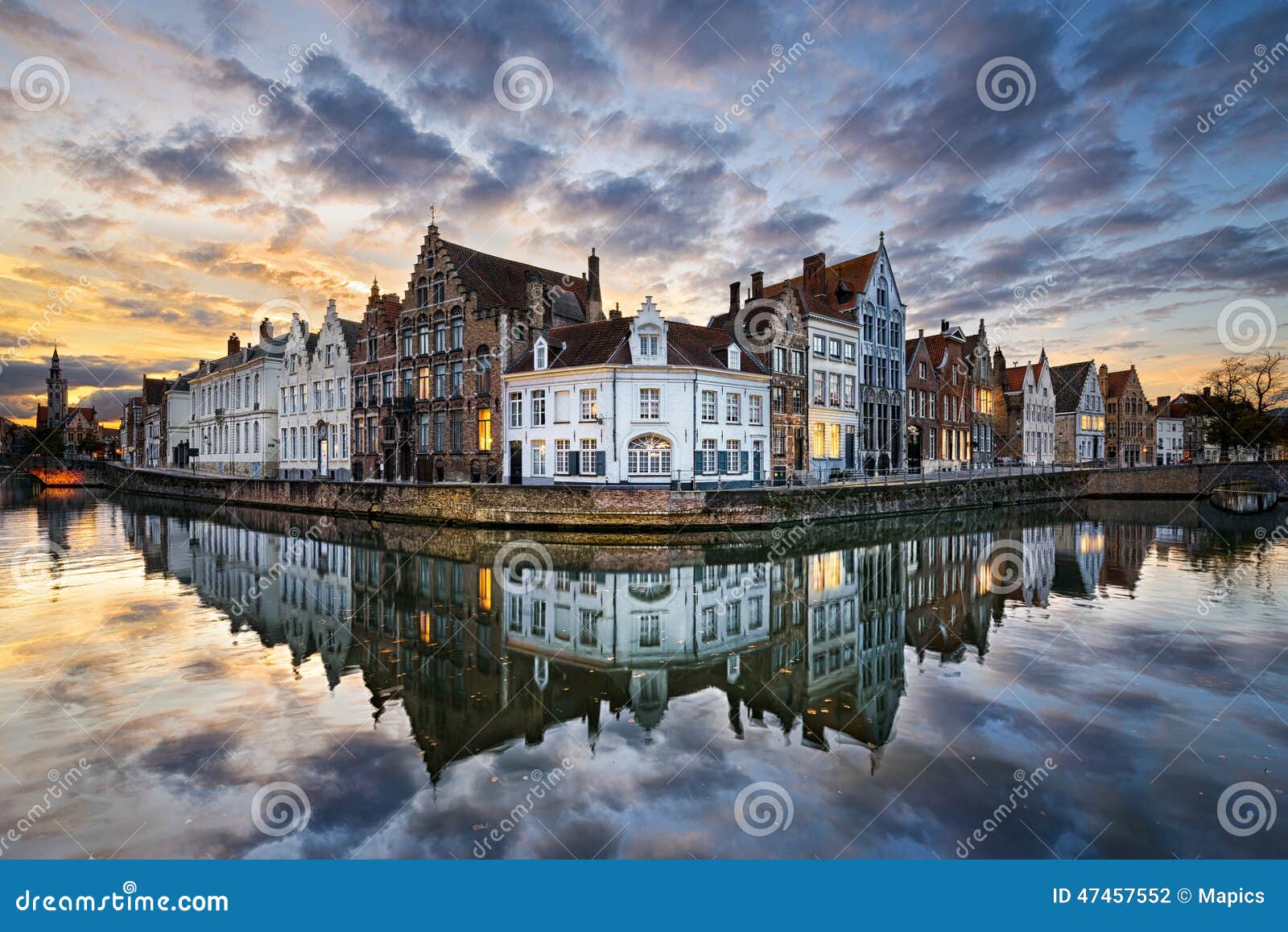 Sunset in Bruges, Belgium stock photo. Image of famous - 47457552