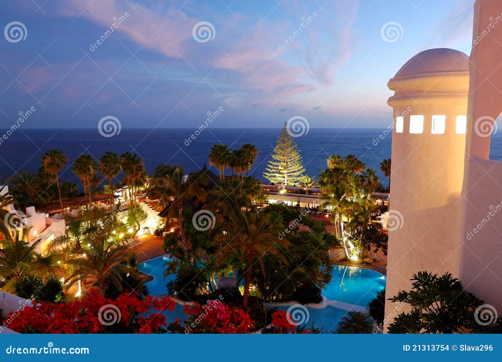 Sunset and Building of Luxury Hotel Stock Photo - Image of americas ...