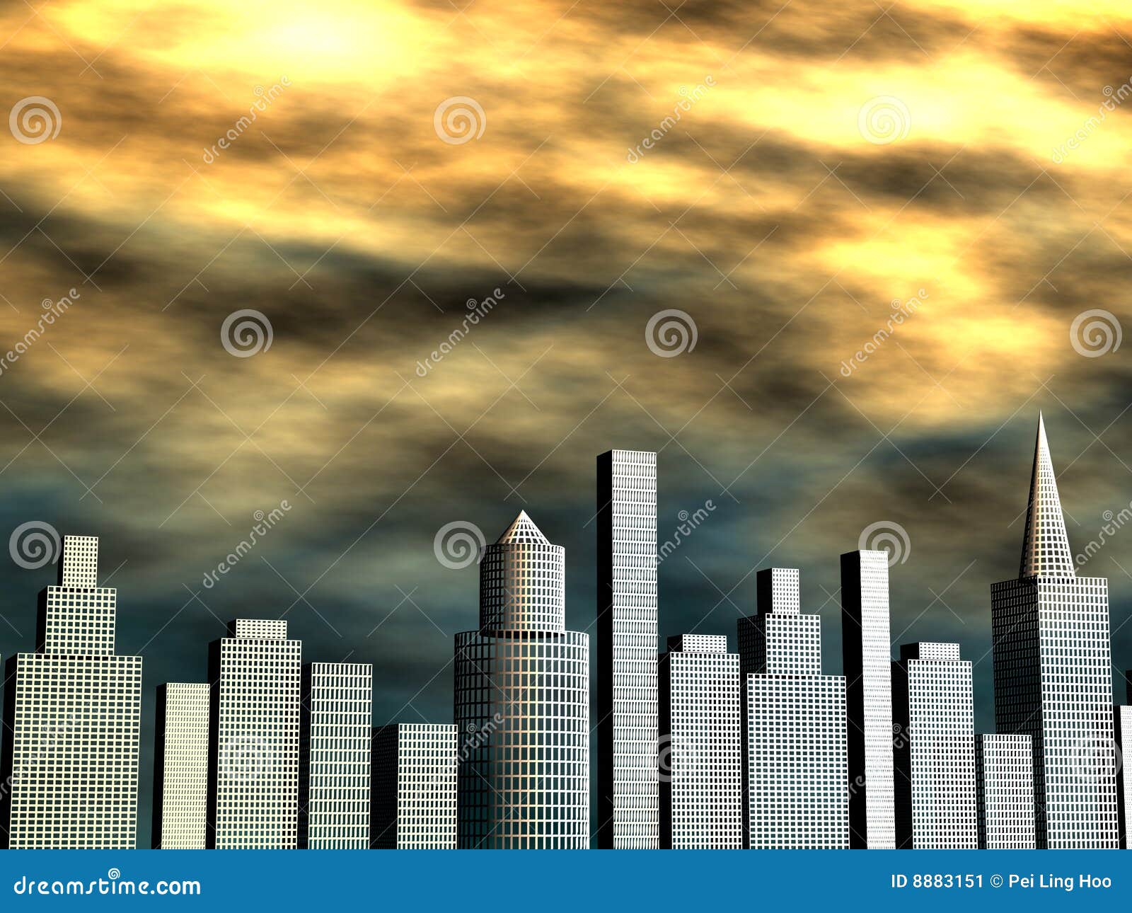 Sunset and Buildings Illustration Stock Illustration - Illustration of ...