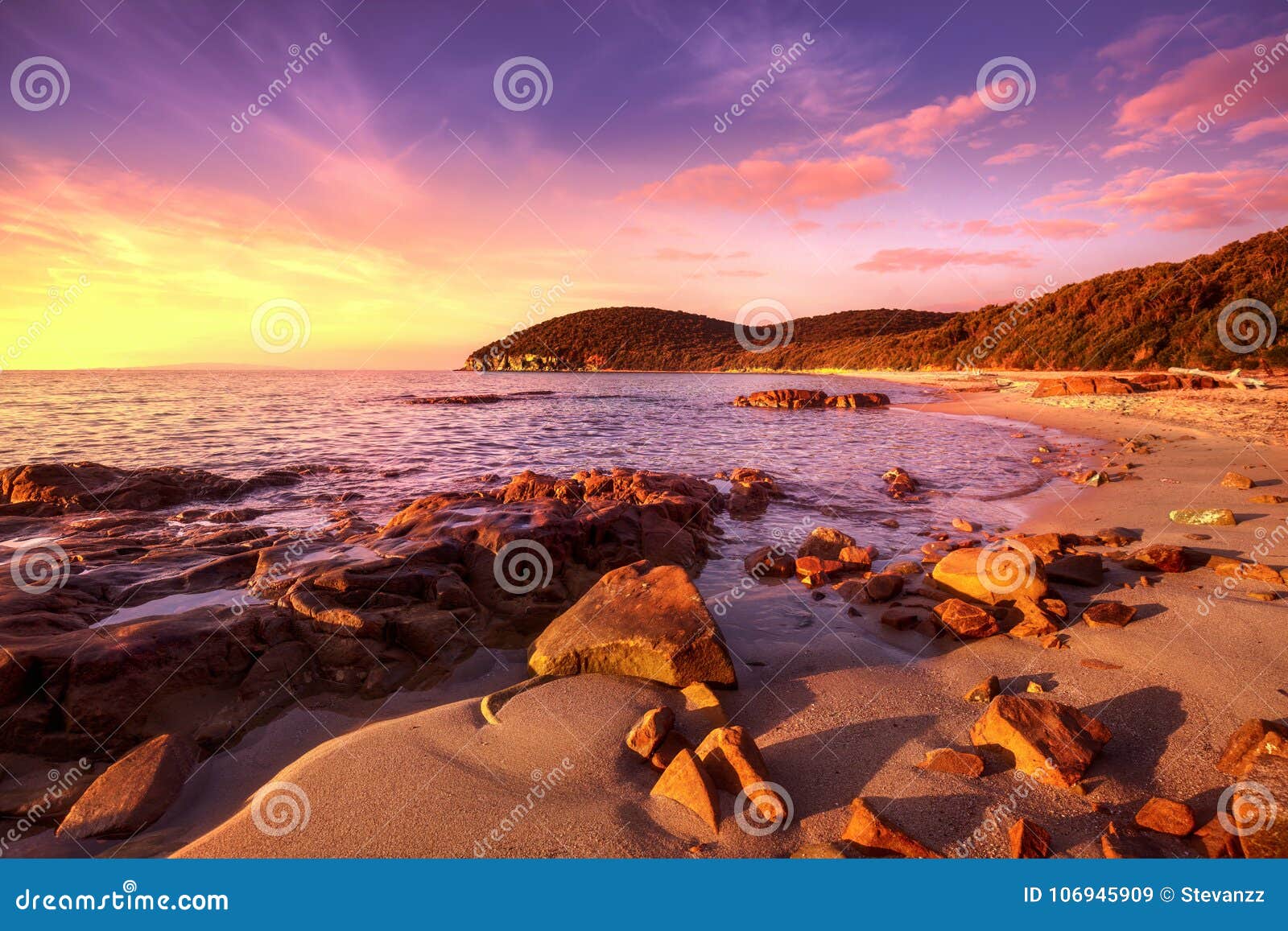 Sunset in Cala Violina Bay Beach in Maremma, Tuscany. Mediterranean Sea ... Sunset in Cala Violina Bay Beach in Maremma, Tuscany. Mediterranean Sea ...