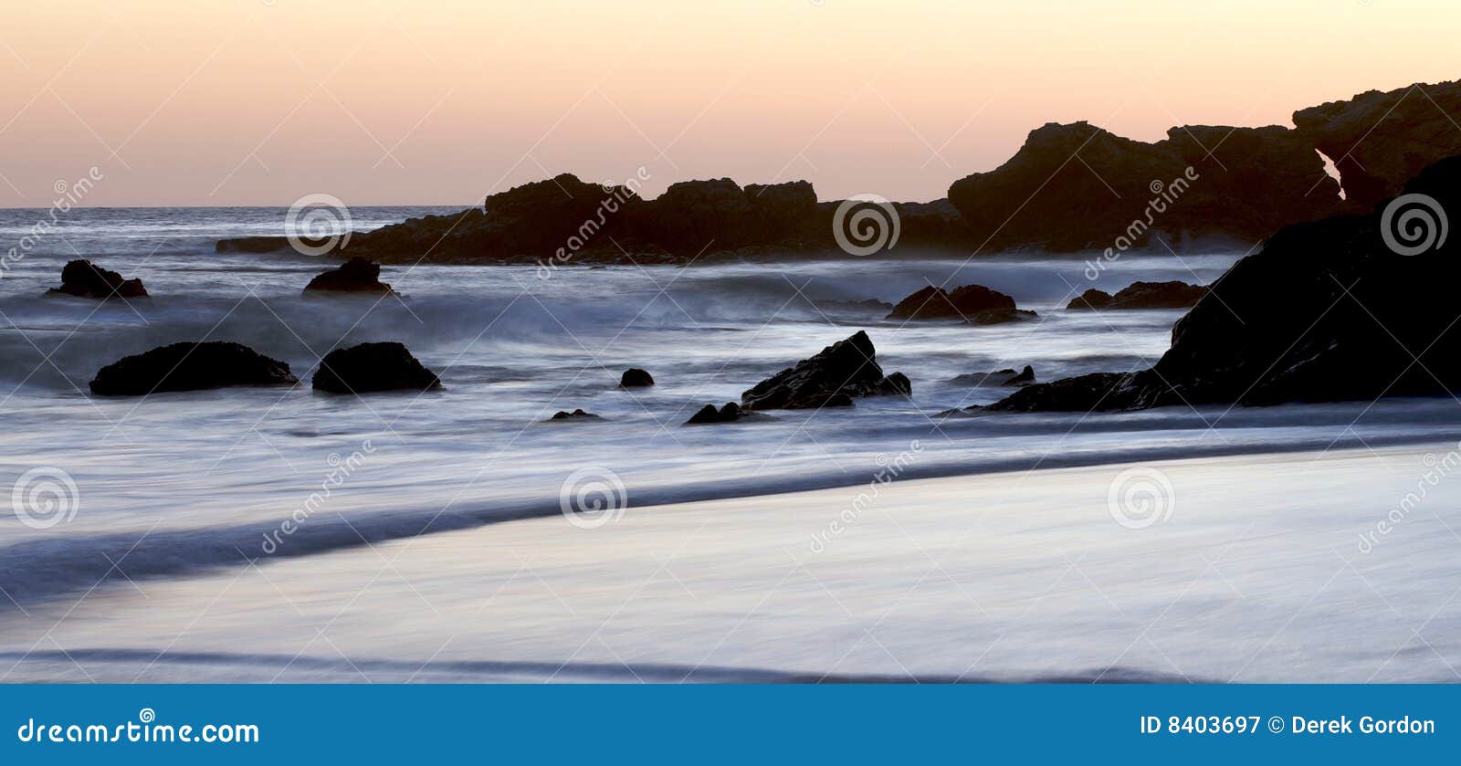 Sunset on California Beach Rocks and Cliffs Stock Image - Image of ...