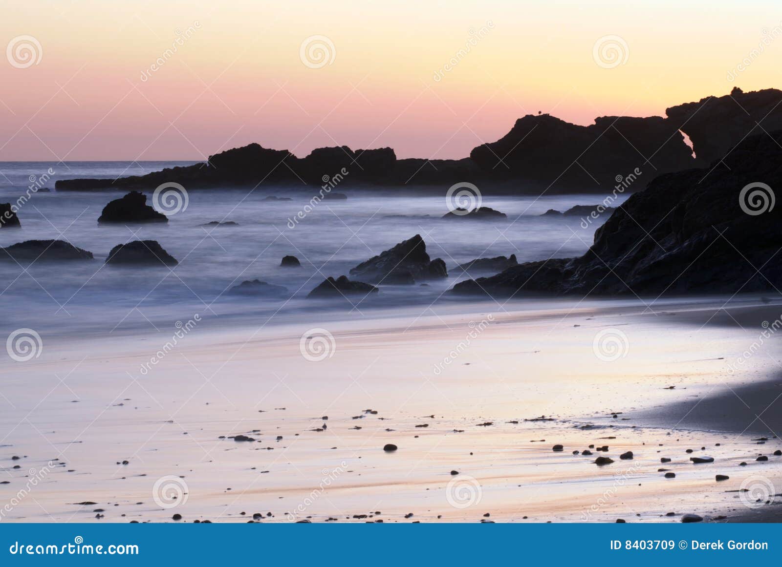 Sunset on California Beach Rocks and Cliffs Stock Image - Image of ...