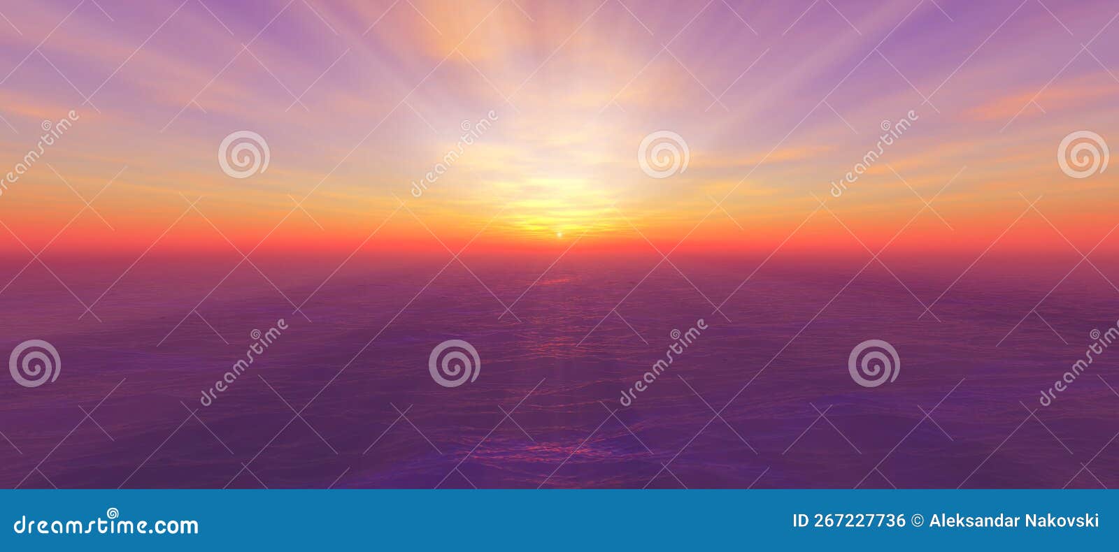 Sunset Calmly Sea Sun Ray 3d Render Illustration Stock Illustration ...