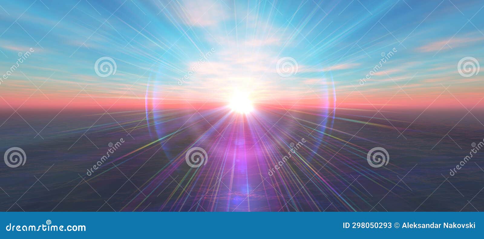 Sunset Calmly Sea Sun Ray 3d Render Illustration Stock Illustration ...