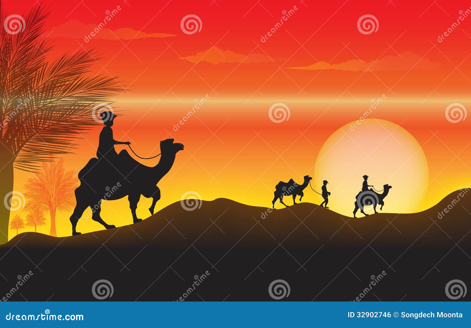 Sunset with a camel stock vector. Illustration of warm - 32902746