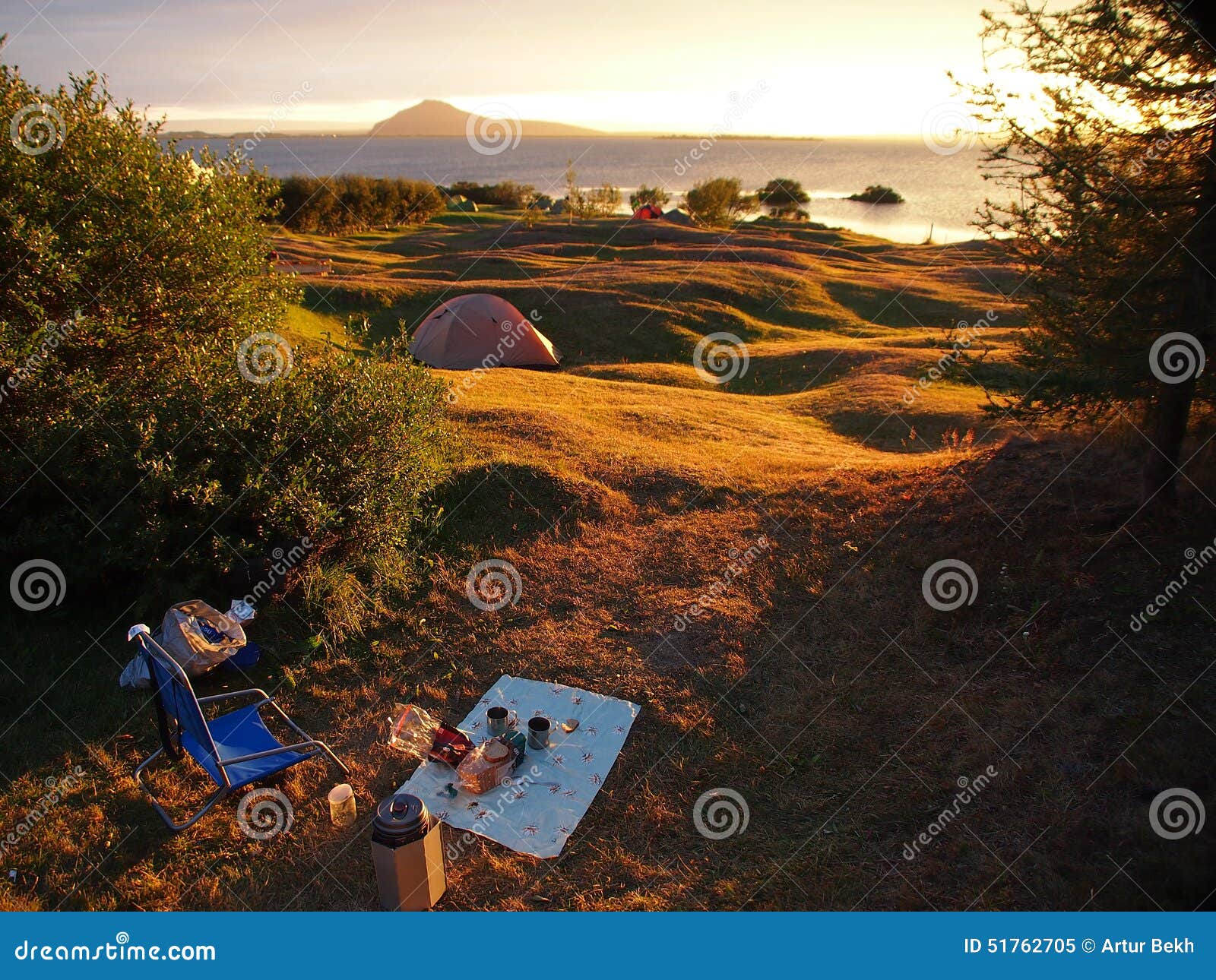 Sunset in camping stock image. Image of boat, camping - 51762705
