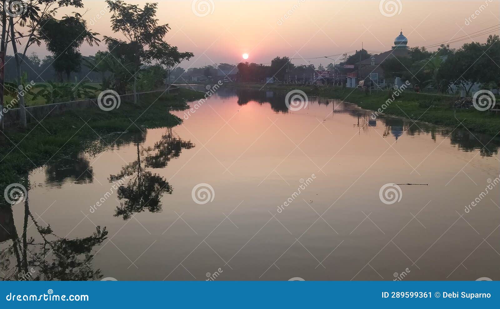 The Sunset Can Be Seen from the Riverbank in the Indramayu Area, West ...