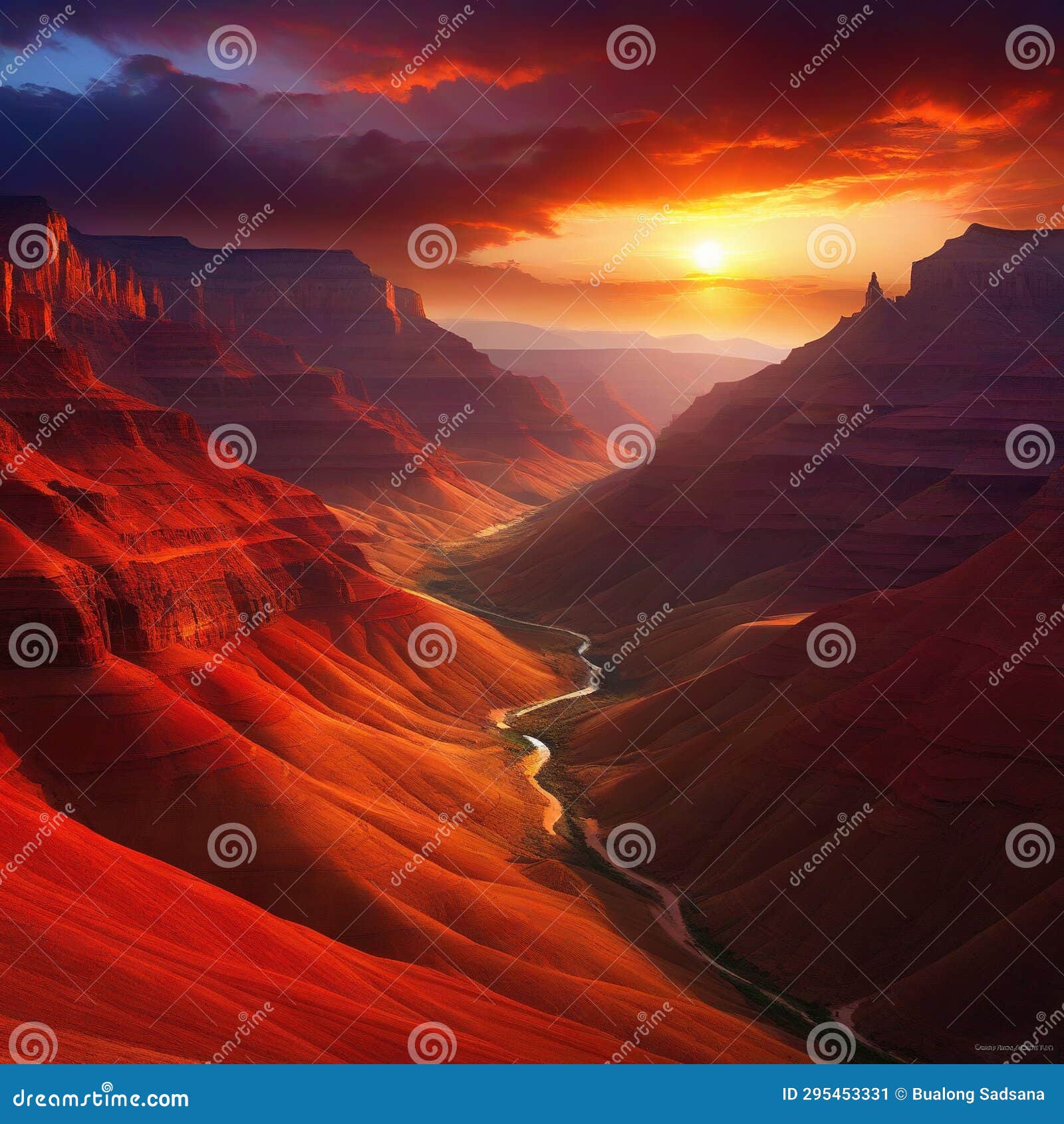 Sunset in the Canyon Land Created Using Stylized Stock Illustration ...