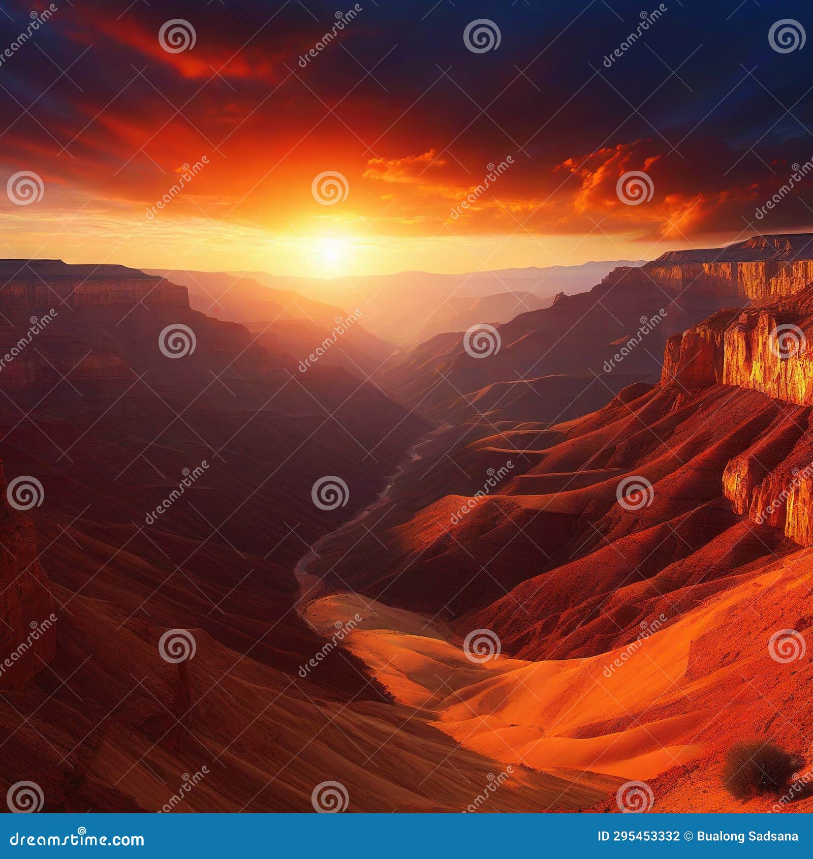 Sunset in the Canyon Land Created Using Stylized Stock Illustration ...