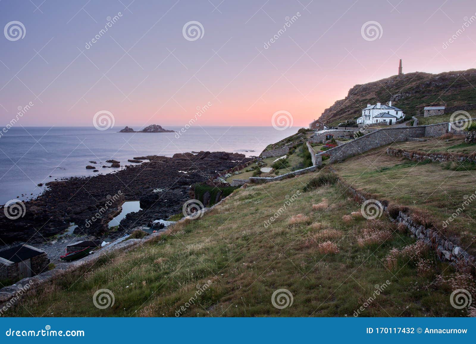Sunset at Cape Cornwall Cornwall Stock Photo - Image of cliff ...