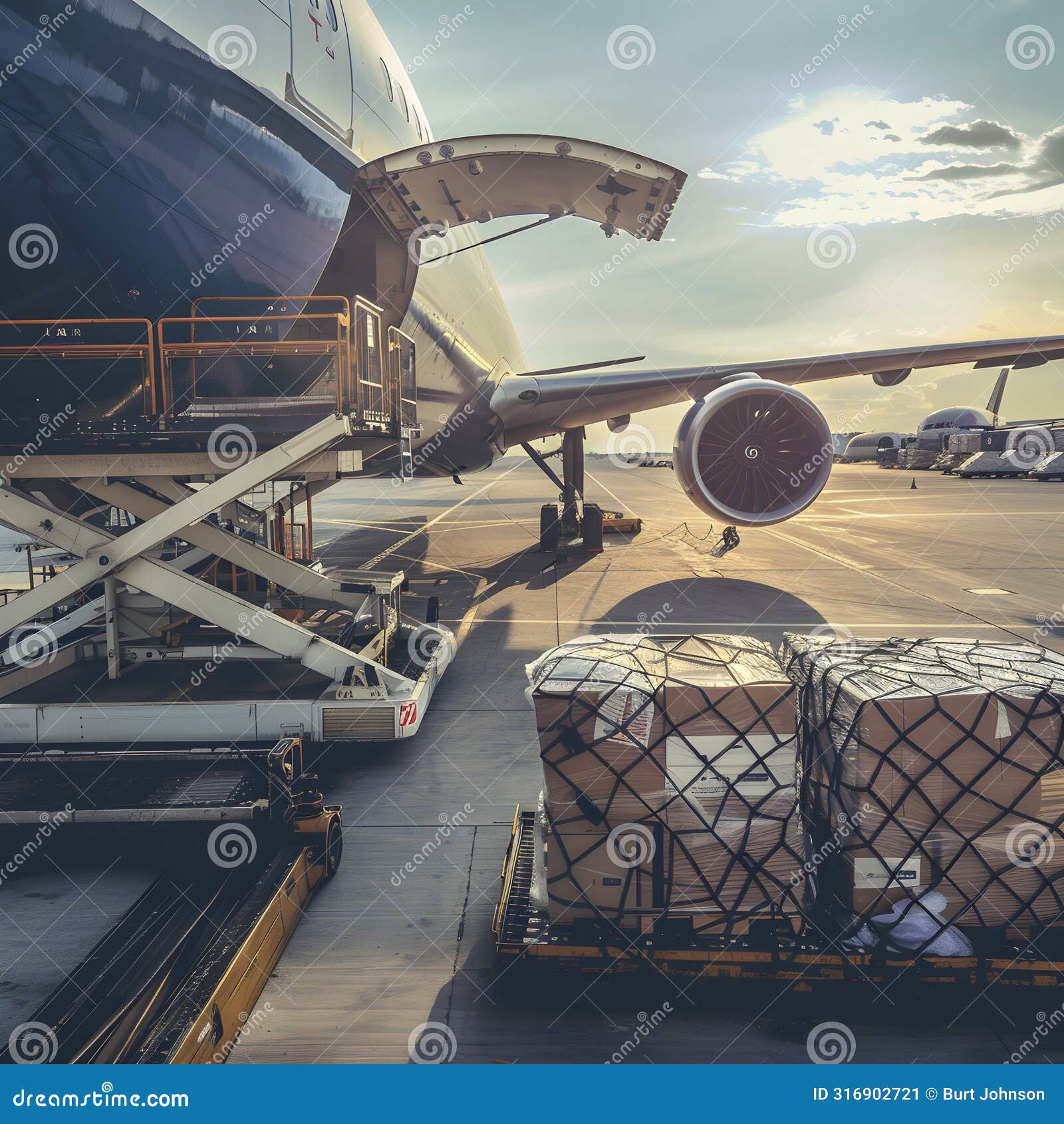 Sunset Cargo Loading at Airport Stock Image - Image of tarmac, crew ...