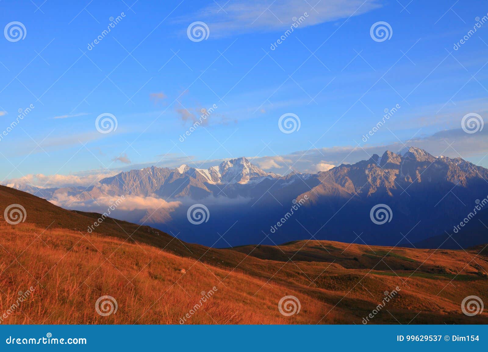 Sunset in the mountains stock image. Image of trail, meadow - 99629537