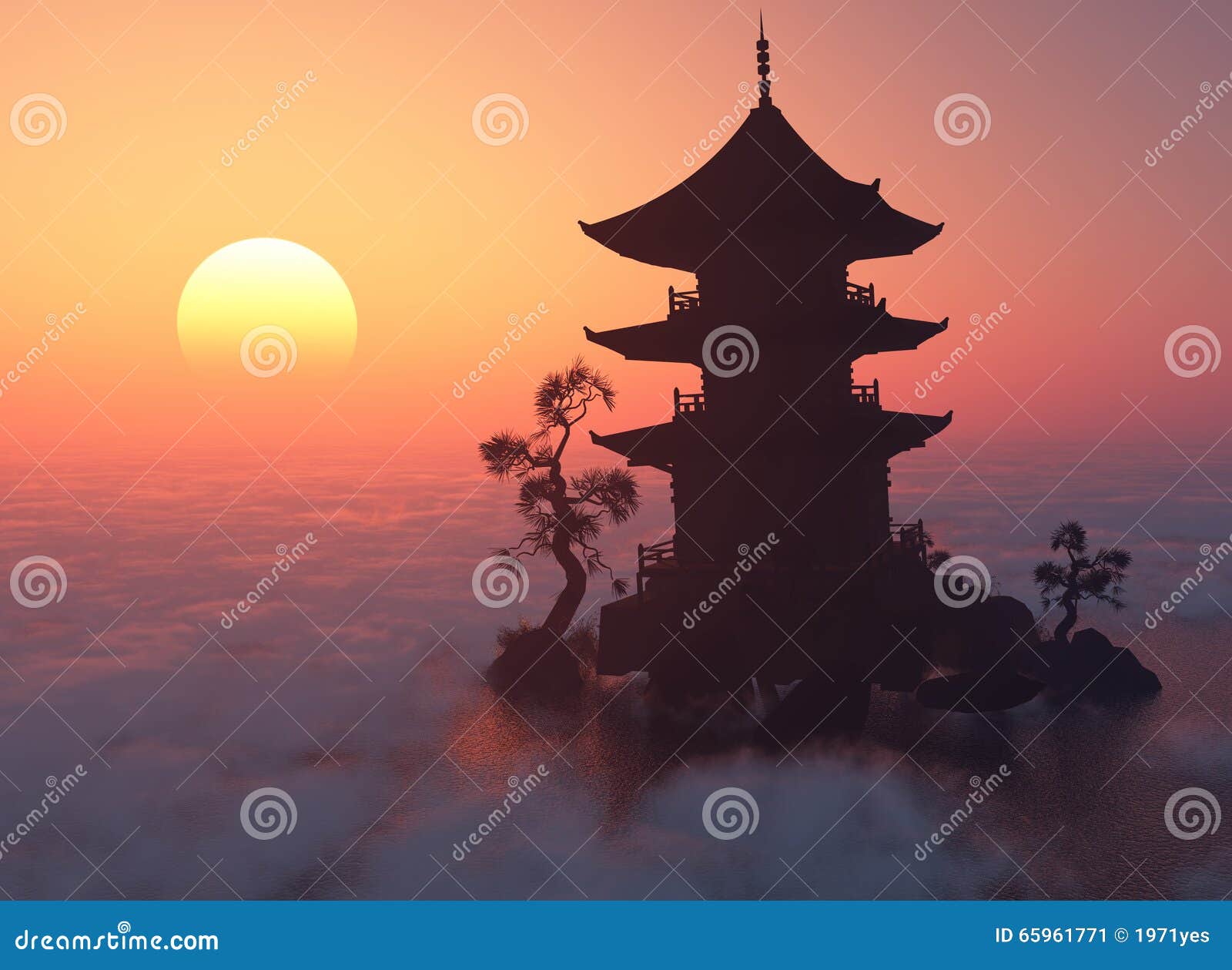 At sunset. stock illustration. Illustration of asia, heritage - 65961771