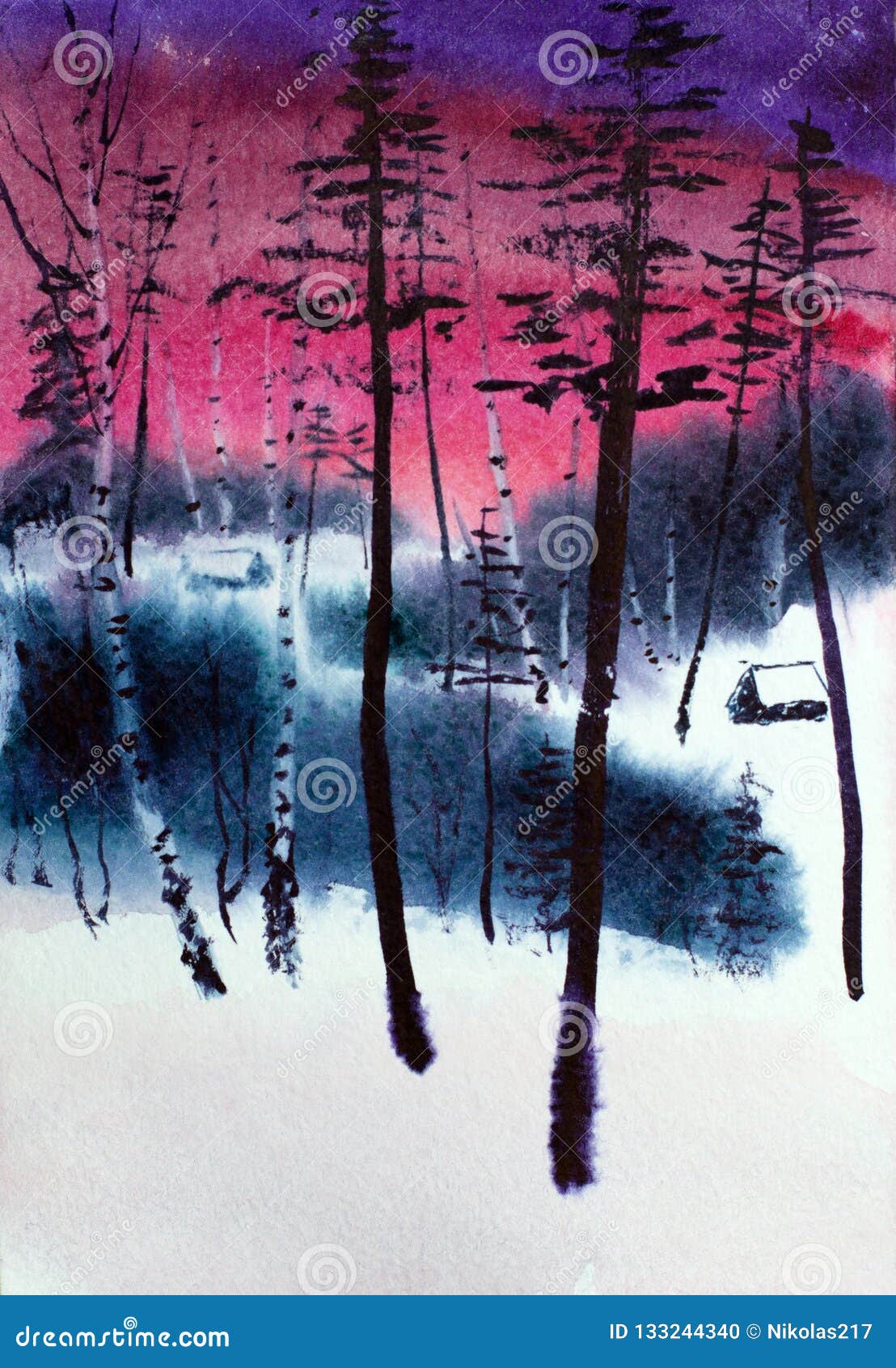 Sunset on Christmas eve stock illustration. Illustration of christmas ...