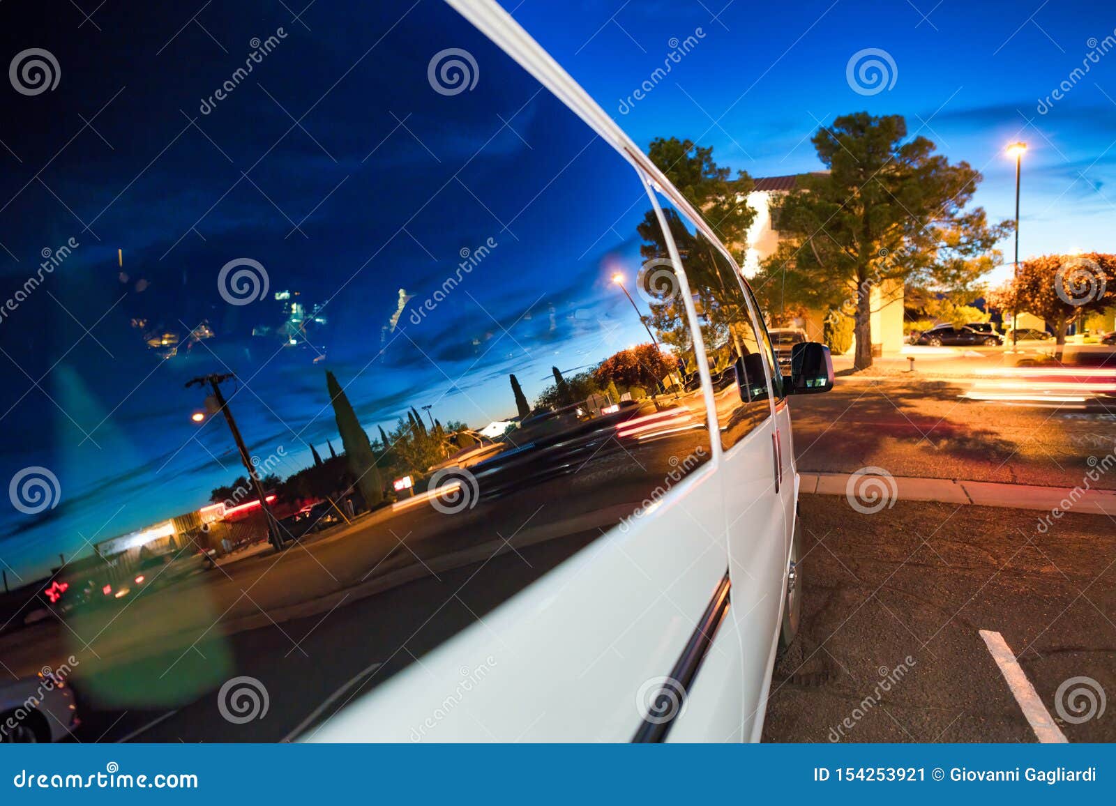 Sunset City Reflections on a Car Side Window Stock Image - Image of ...
