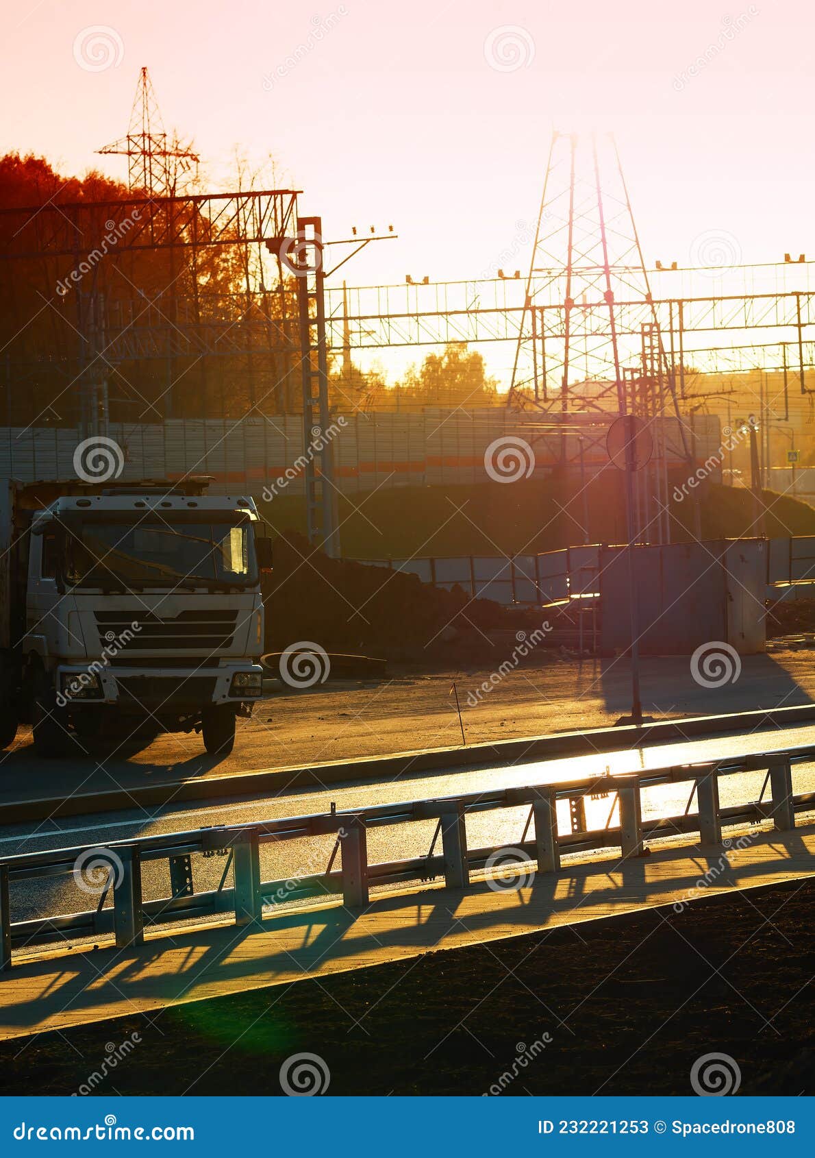 Sunset on City Road Transportation Backdrop Stock Image - Image of ...